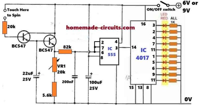 10 LED Simple Roulette Wheel Circuit Diagram - Homemade Circuit Projects