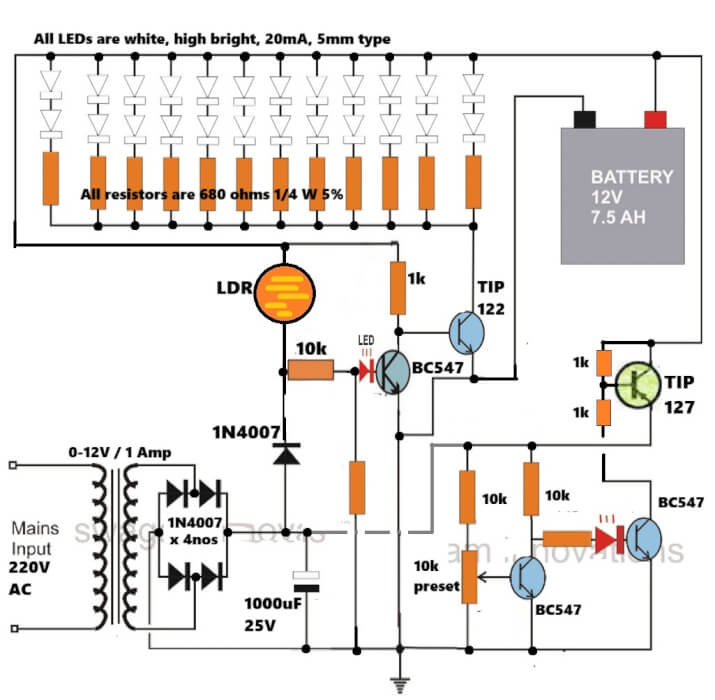 Emergency LED Lamp Circuit with Battery Overcharge Protection ...