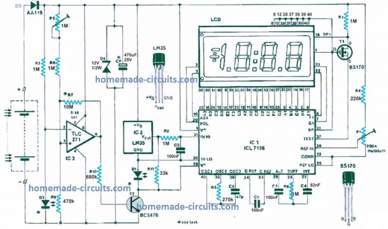 Digital Thermometer Circuit - Uses a Solar Cell for Power - Homemade ...