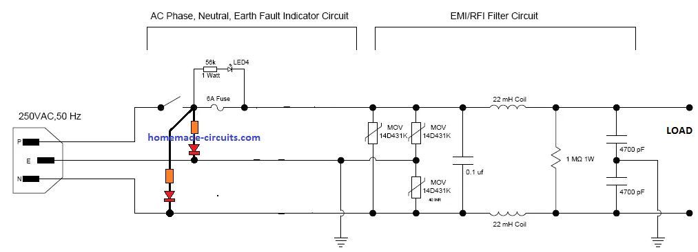 AC Phase, Neutral, Earth Fault Indicator Circuit - Homemade Circuit ... AC Phase, Neutral, Earth Fault Indicator Circuit - Homemade Circuit ...