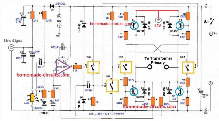 Simple H-Bridge Inverter Circuit using IR2184 ICs – Homemade Circuit ...