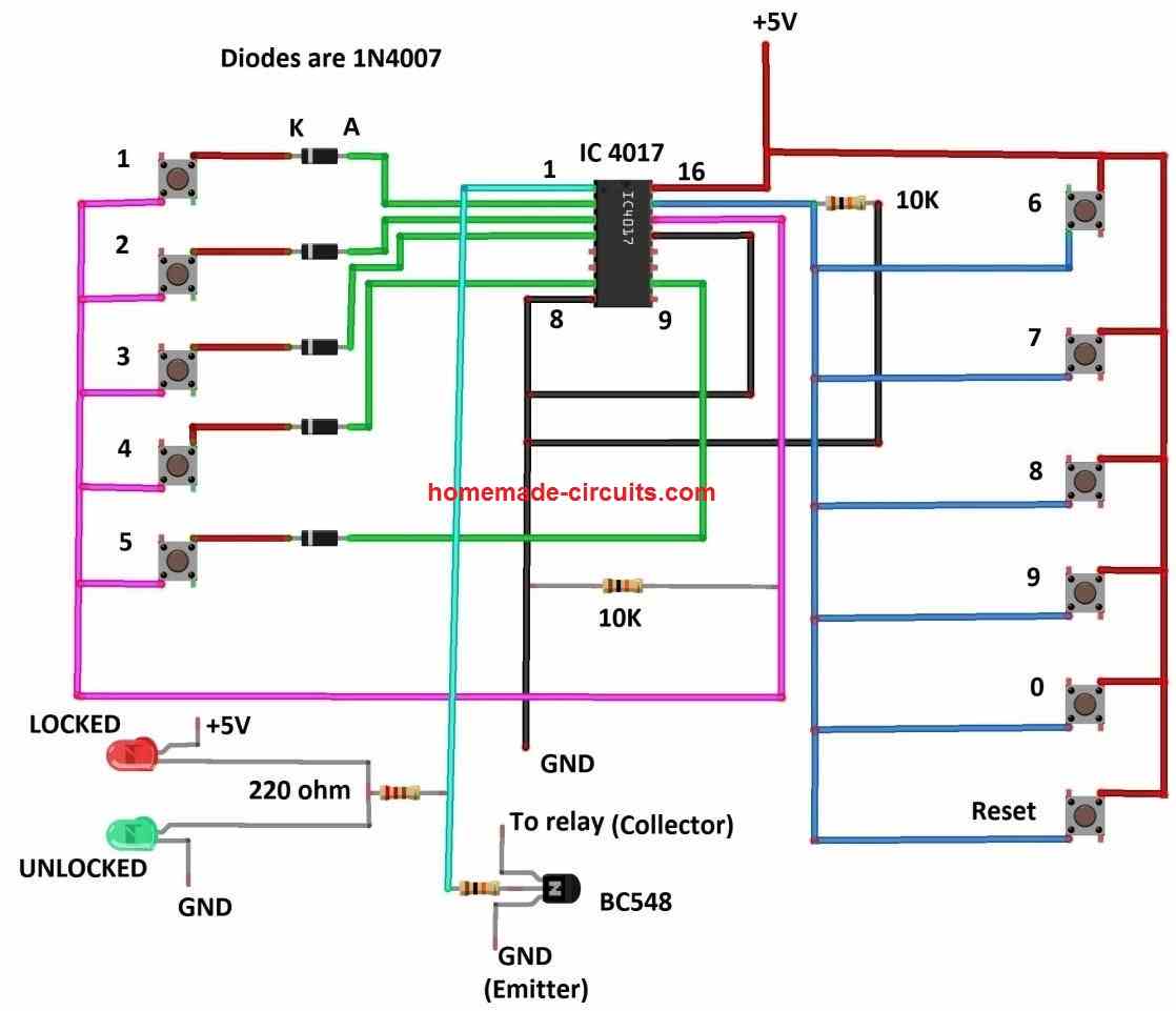 Password Lock Circuit Using IC 4017 Homemade Circuit Projects