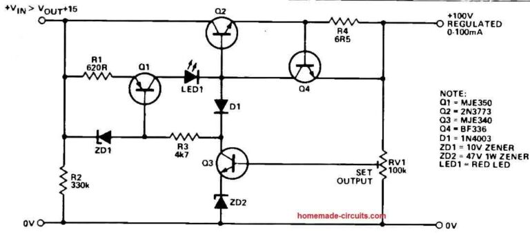 100V Regulated Power Supply Circuit Diagram with Over Current and Short ...