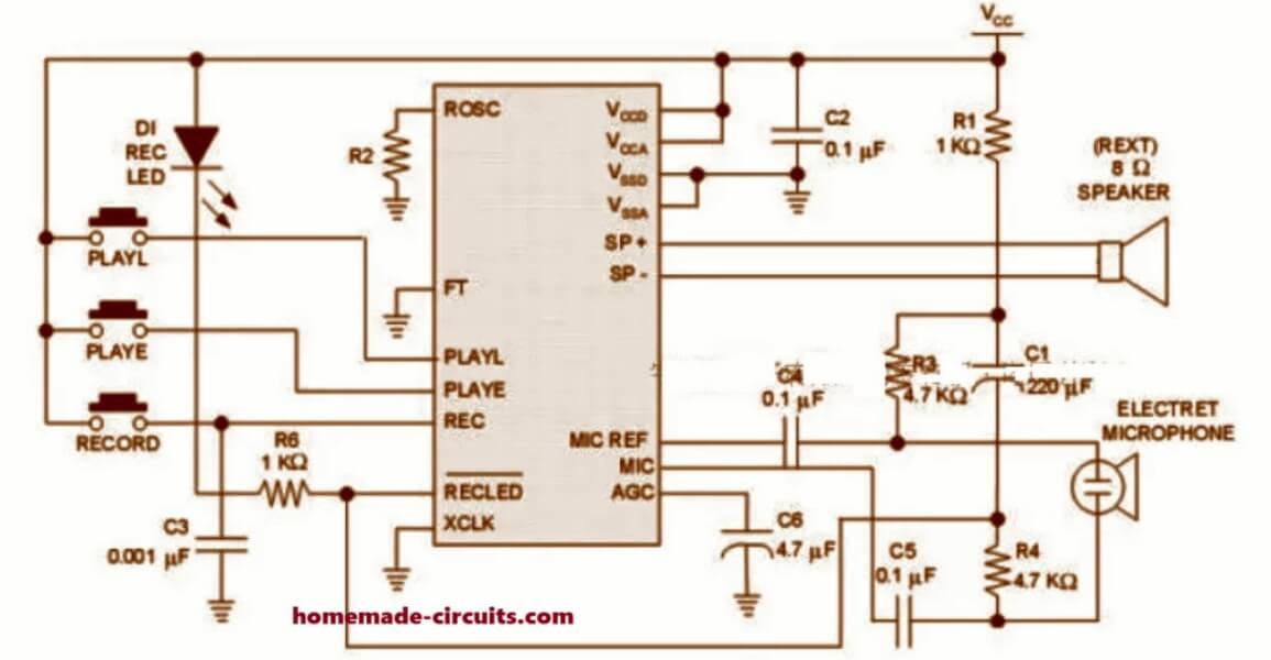 ISD1820 Voice Recording IC Datasheet, Circuit Diagram – Homemade ...