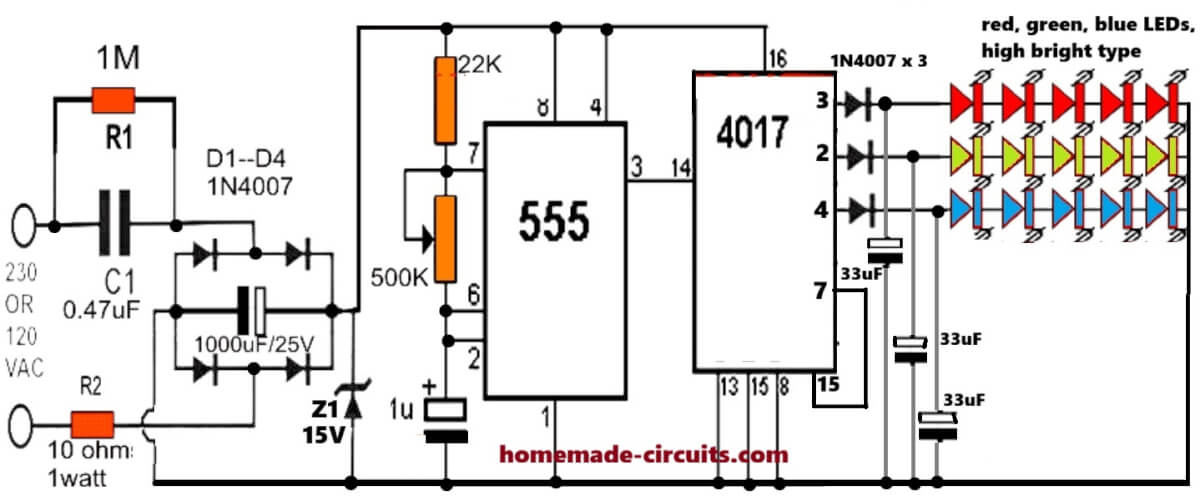 Simple 220V RGB LED Bulb Circuit for Christmas, Diwali Decoration ...