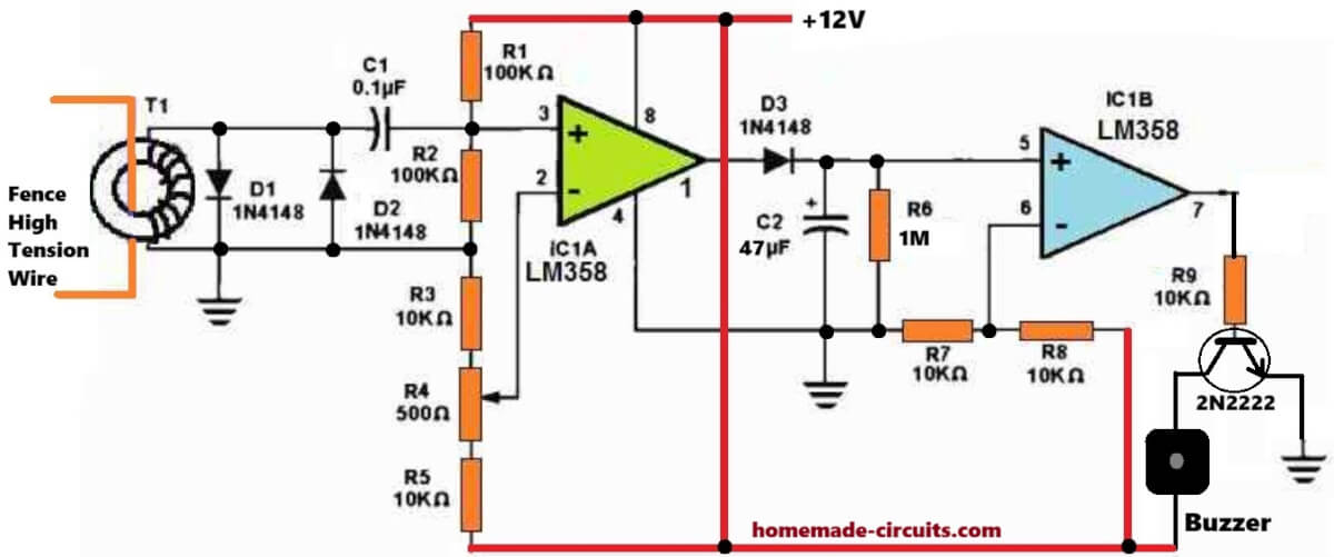 Fence Charger Animal Contact Detector Circuit with Audible Buzzer ...